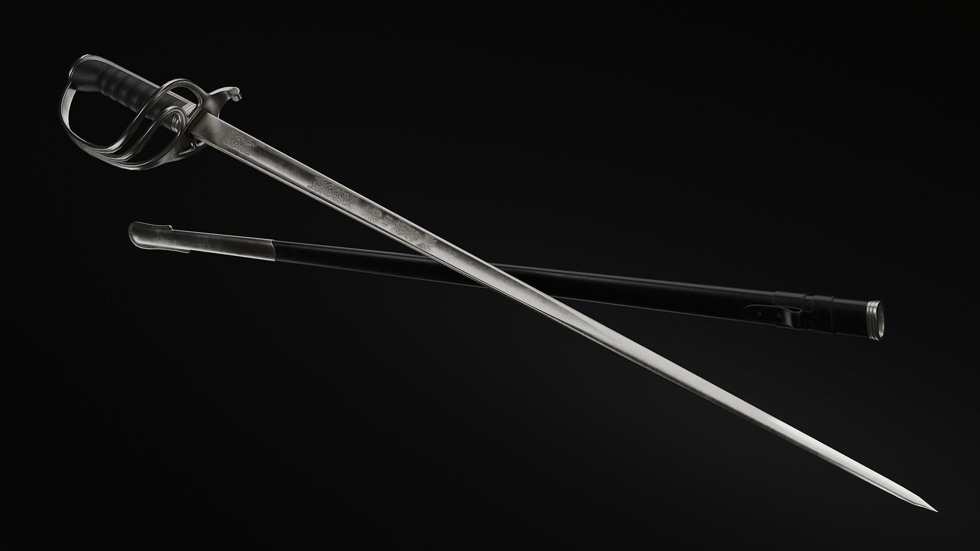 3D model British Officer Sword WW1 Sheath Ralistic Historical Asset PBR ...