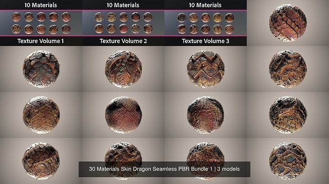 3D Model Collection 30 Materials Skin Dragon Seamless PBR Bundle 1 VR ...
