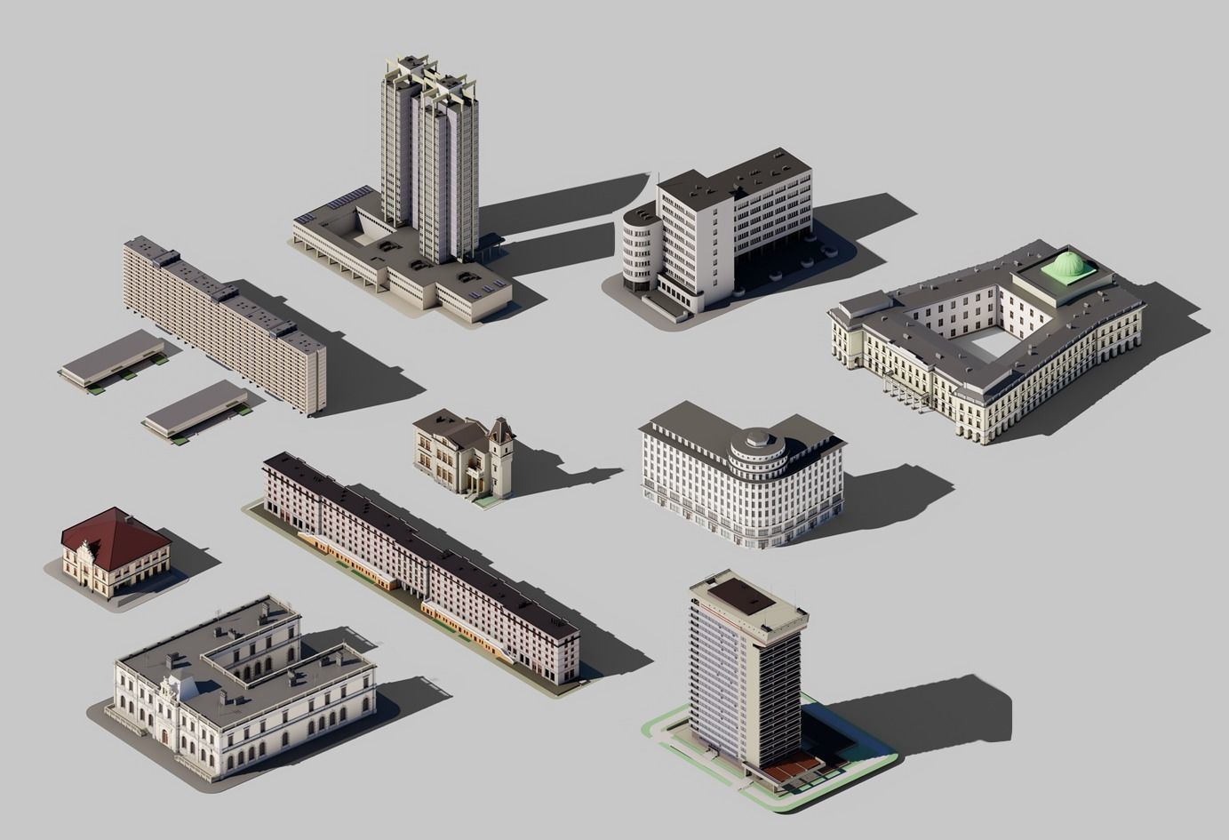 3D Model Collection 20 Eastern European Buildings VOL1 VR / AR / low ...
