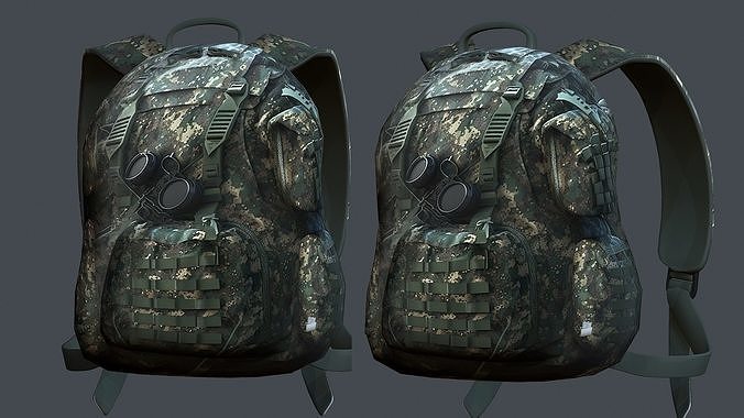3D model Backpack military combat Black baggage Low-poly VR / AR / low ...