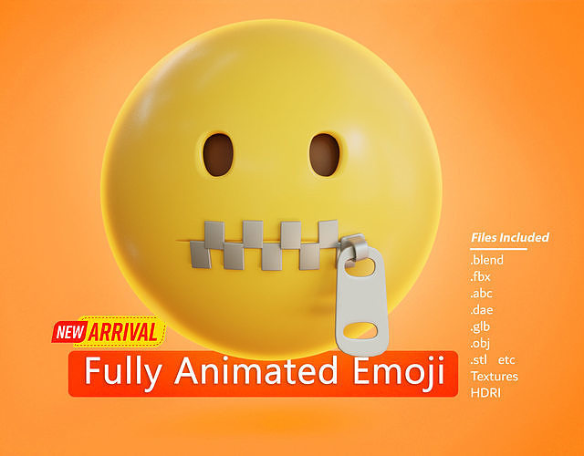 3D model face with Zipper mouth Animated Emoji VR / AR / low-poly ...
