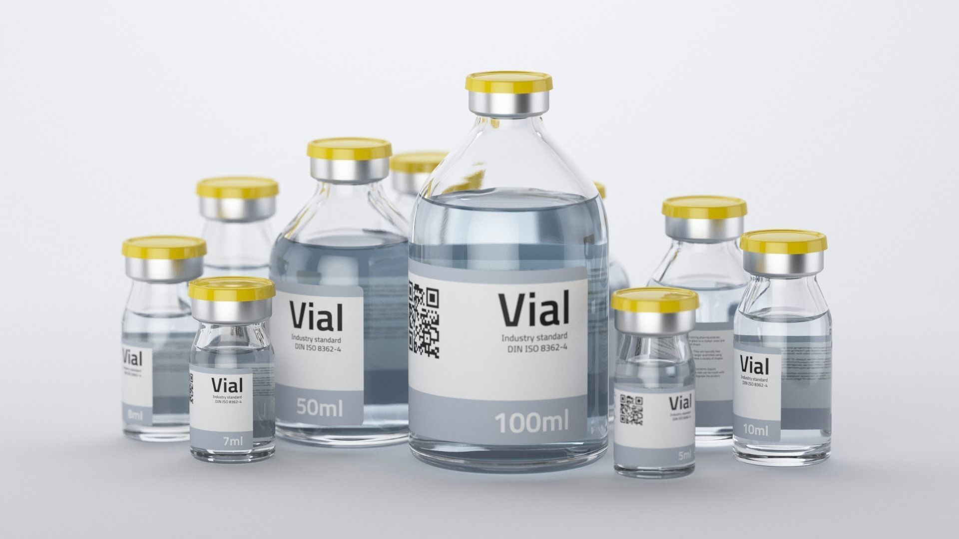 Vials molded glass industry standard DIN ISO 8362-4 in 10 sizes 3D ...