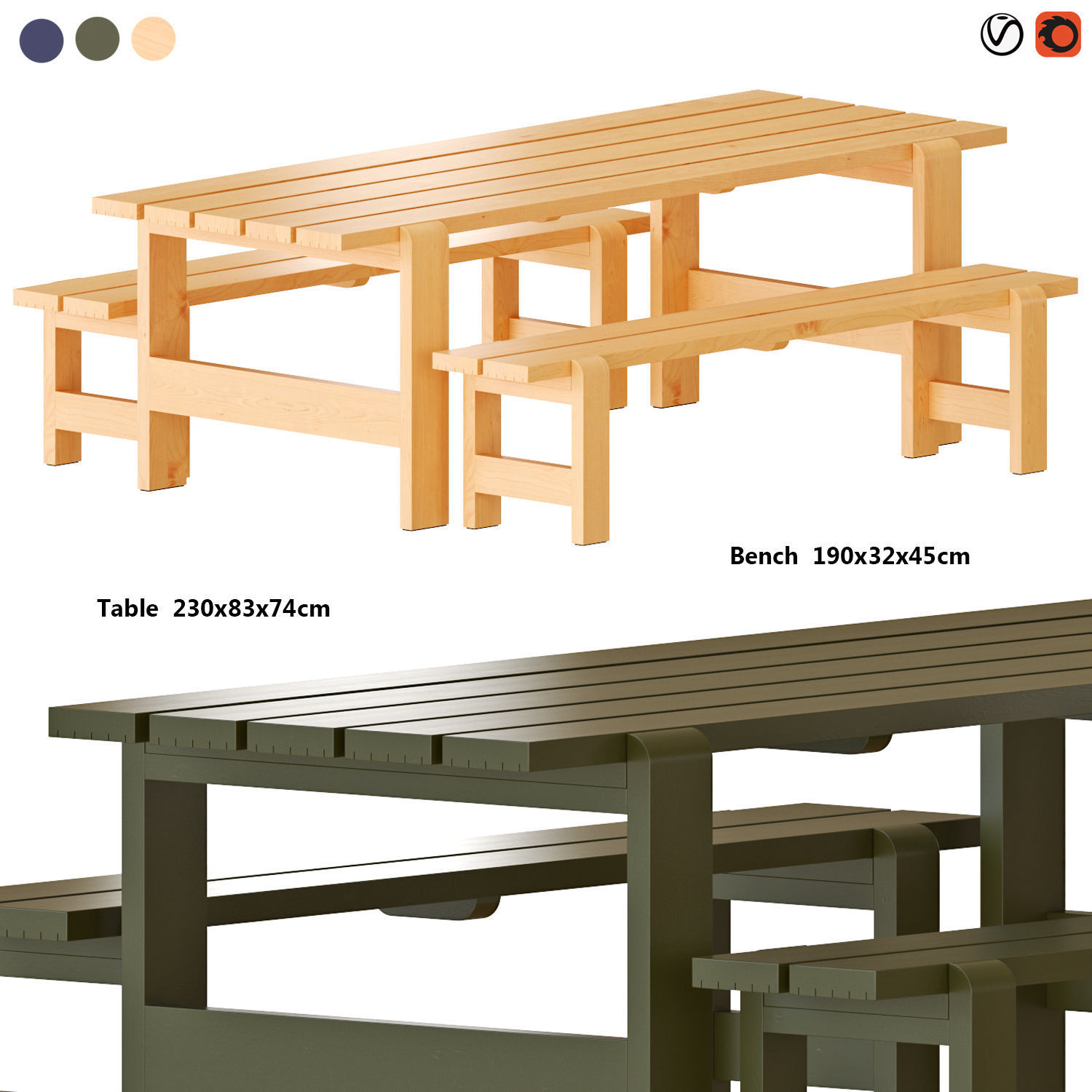 Hay Weekday Table and Bench 3D model | CGTrader