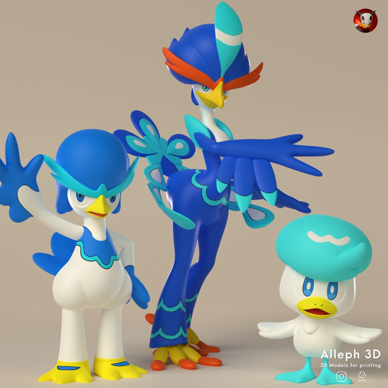 Pokemon quaxly evolution pack 3D model 3D printable | CGTrader