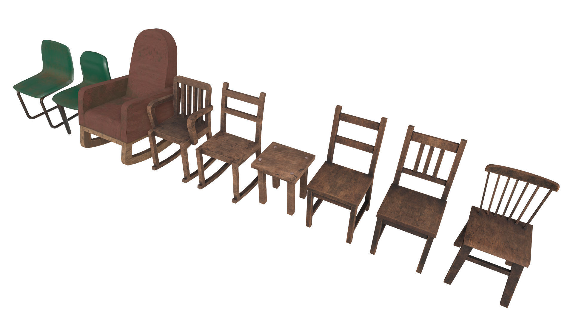 3D model Set of old chairs VR / AR / low-poly | CGTrader