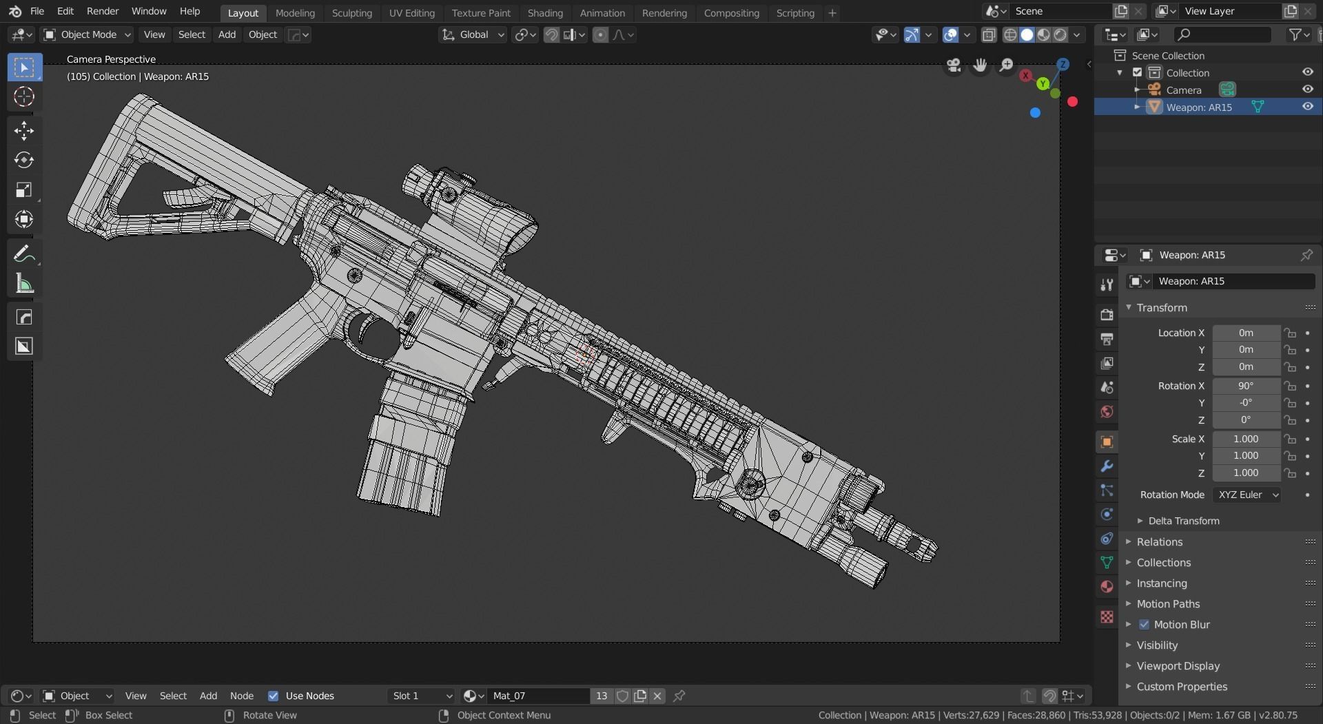 3D model Game Ready Gun - AR15 VR / AR / low-poly | CGTrader