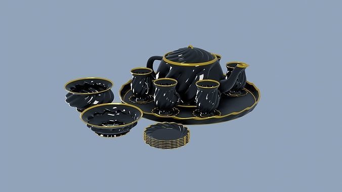 Black Porcelain Tea Set 3D model | CGTrader
