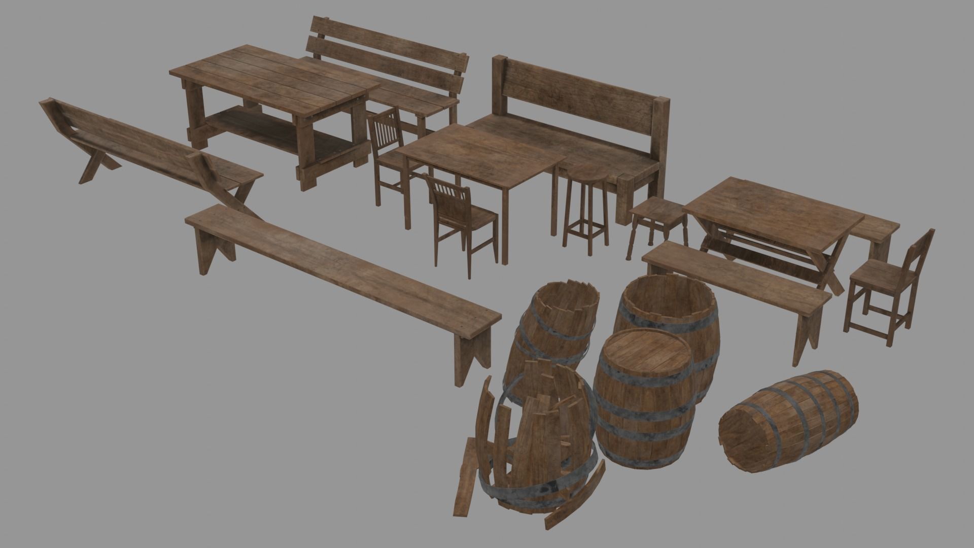 Free set of 18 wooden objects Low-poly 3D model free VR / AR / low-poly ...