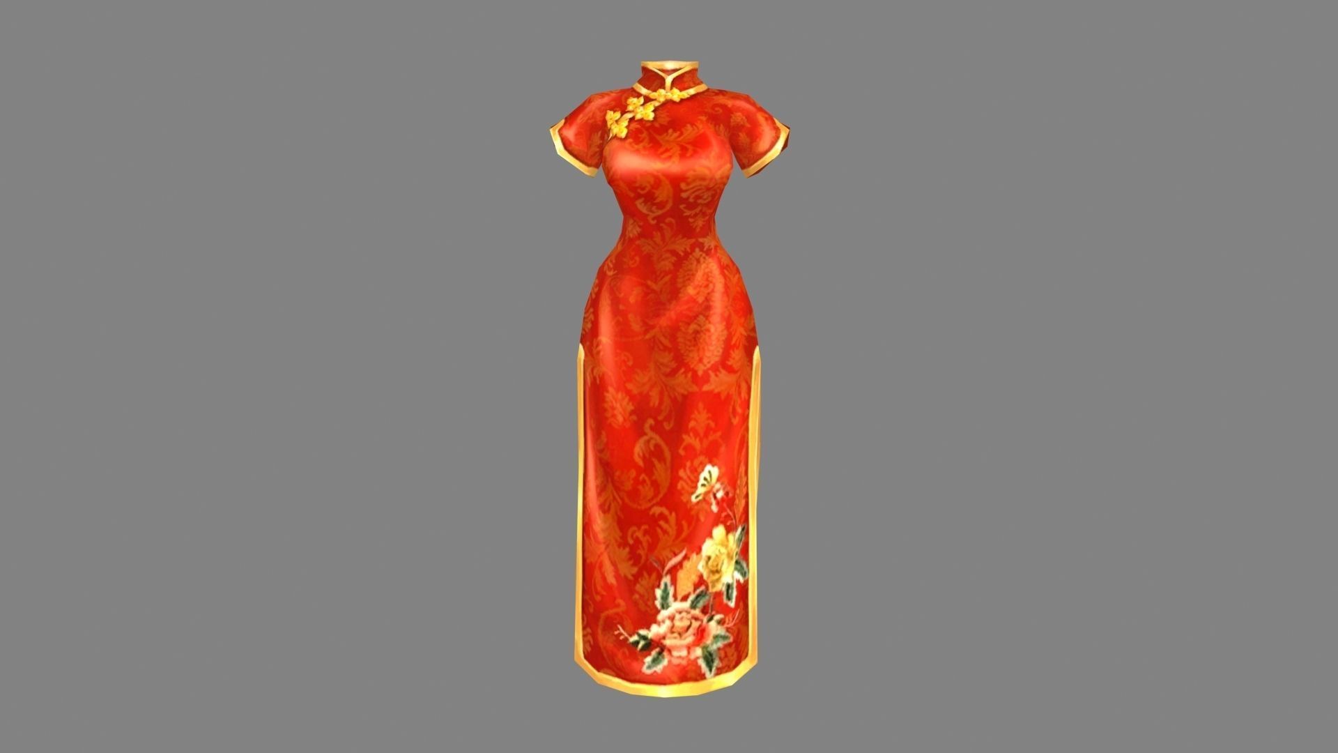 3D model Cartoon red cheongsam - traditional Chinese garments VR / AR ...
