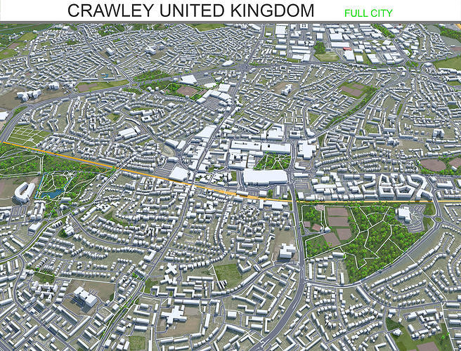 3D model Crawley United Kingdom 25km VR / AR / low-poly | CGTrader