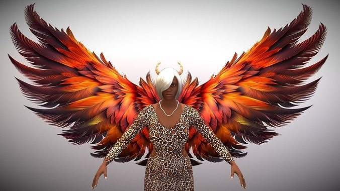 3D model Animated Phoenix Wings with Makehuman Base Model VR / AR / low ...