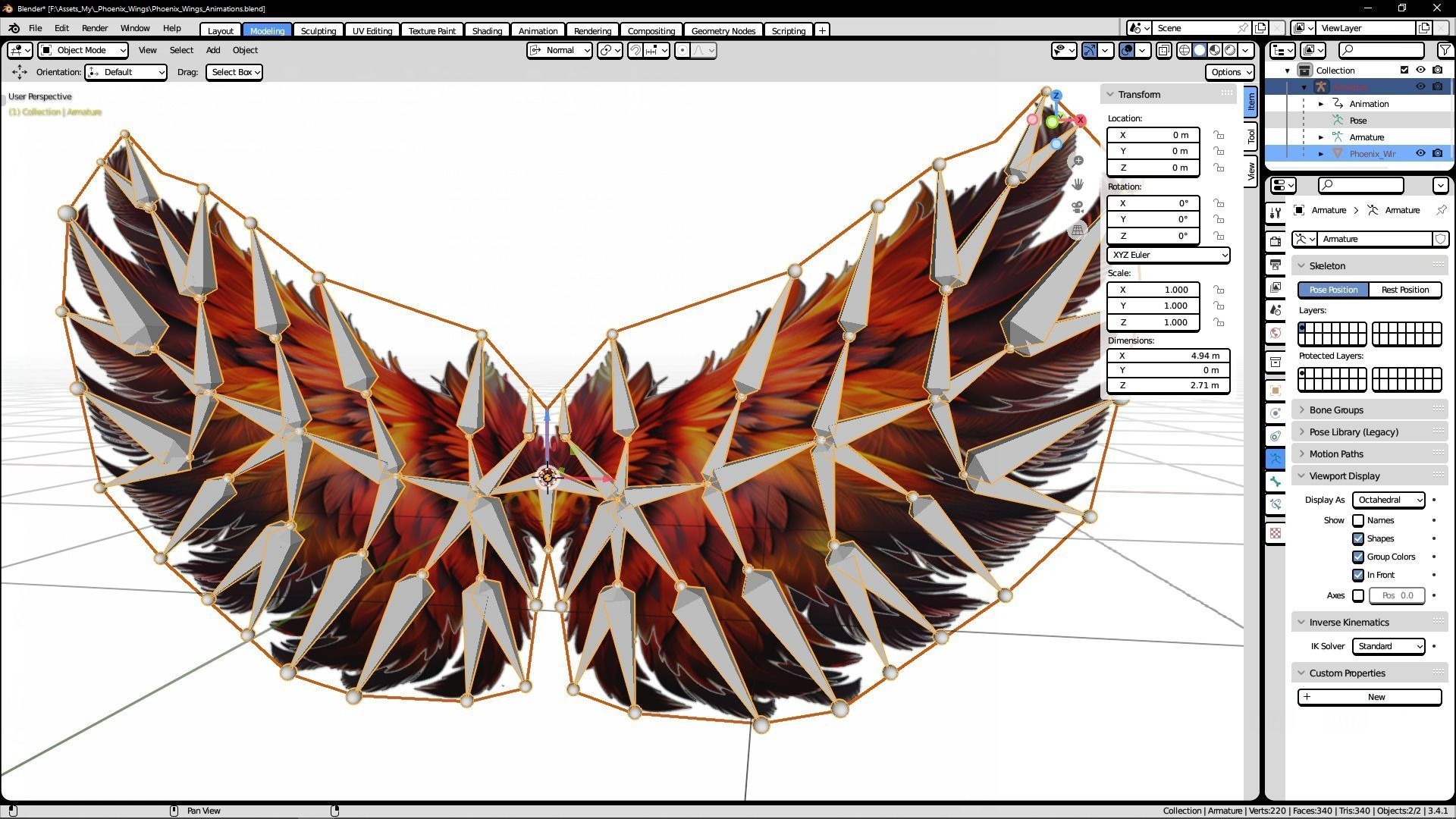 3D model Animated Phoenix Wings with Makehuman Base Model VR / AR / low ...