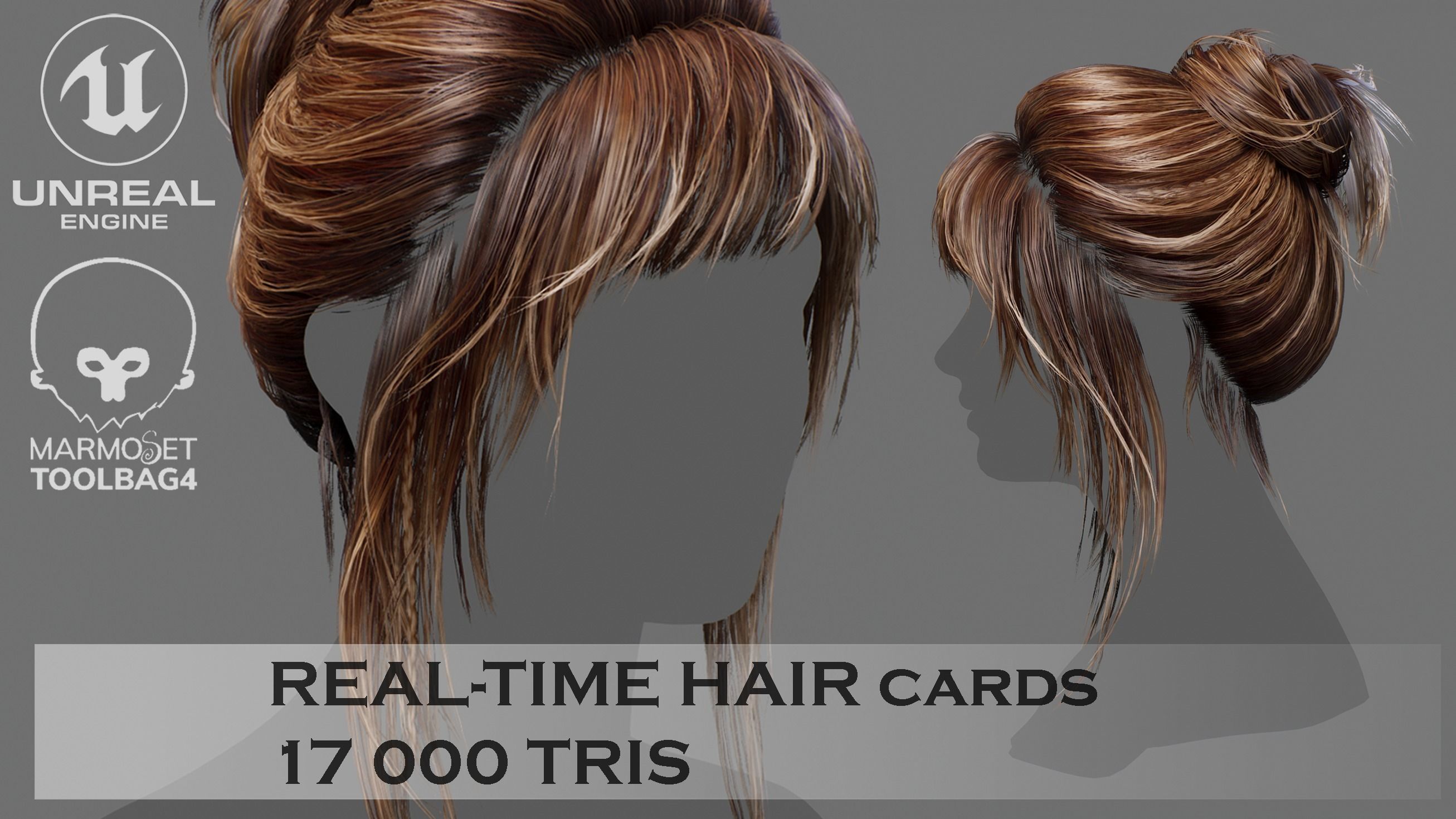 3D model Low Poly Cards Game-ready Hairstyle Bun VR / AR / low-poly ...