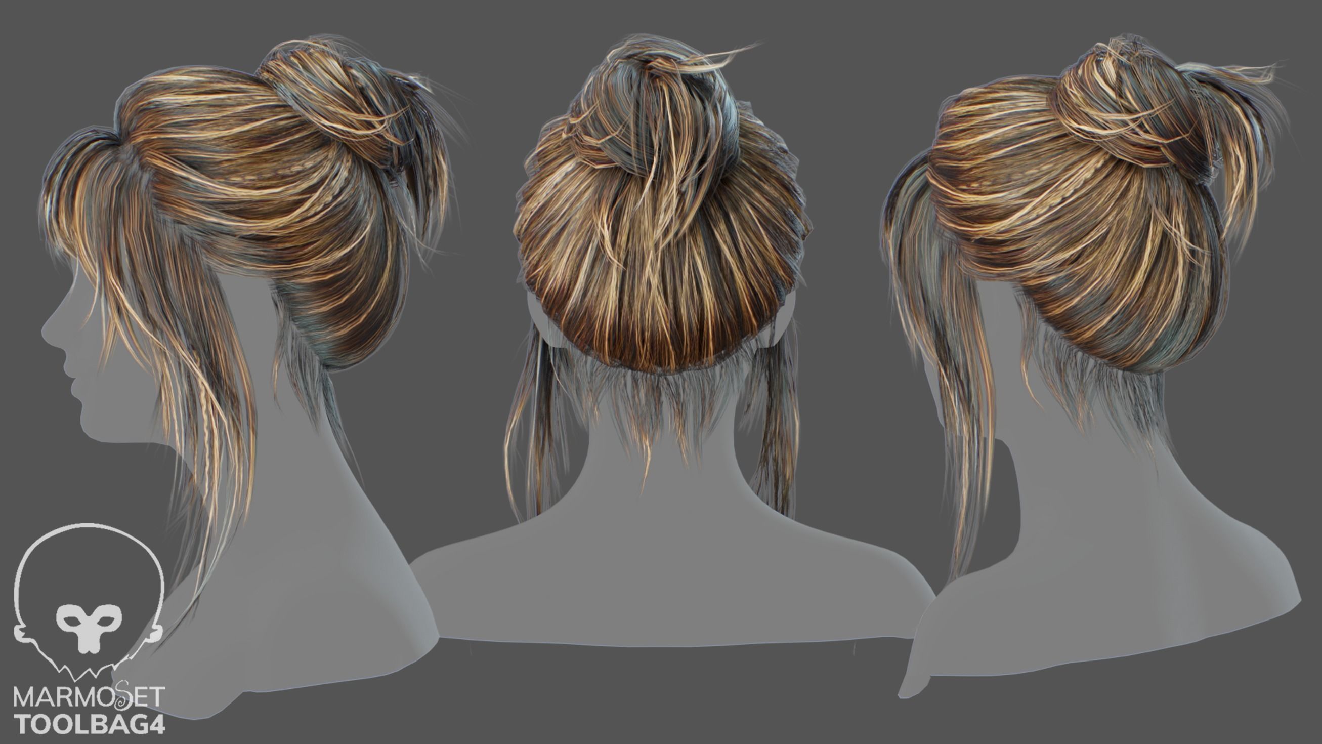 3D model Low Poly Cards Game-ready Hairstyle Bun VR / AR / low-poly ...