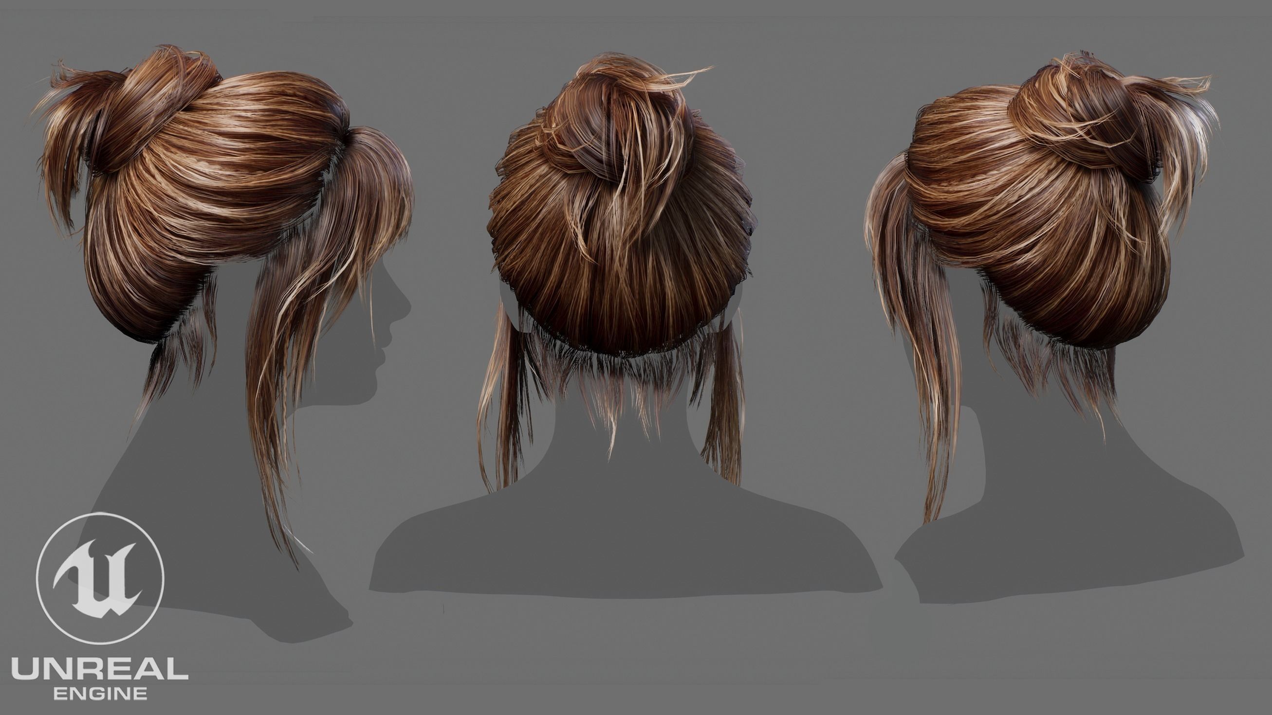 3D model Low Poly Cards Game-ready Hairstyle Bun VR / AR / low-poly ...