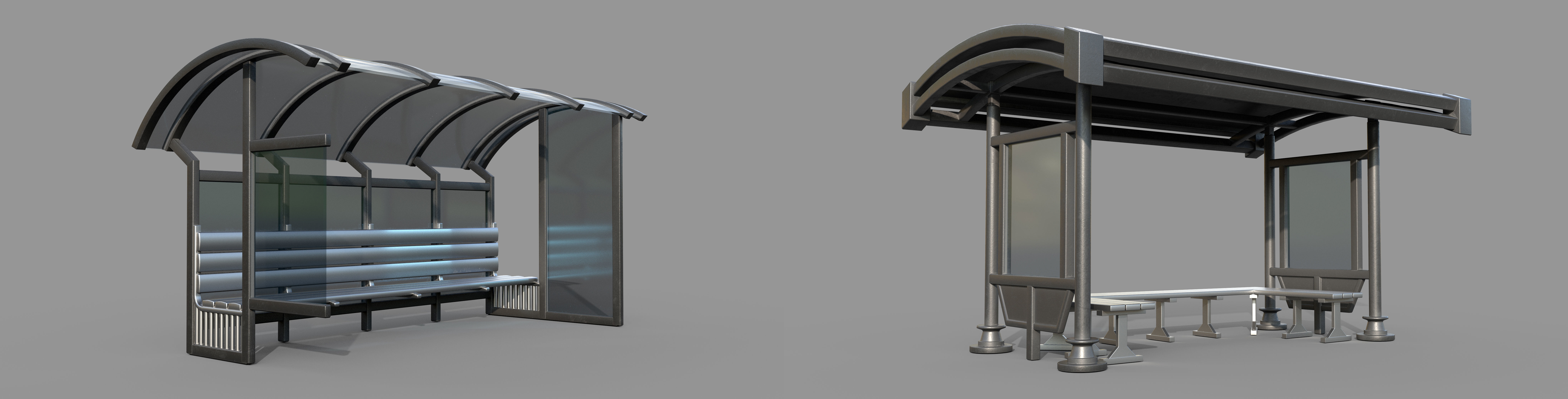 3D model 25 Bus Stop Base Mesh Pack with UVs and Textures VR / AR / low ...