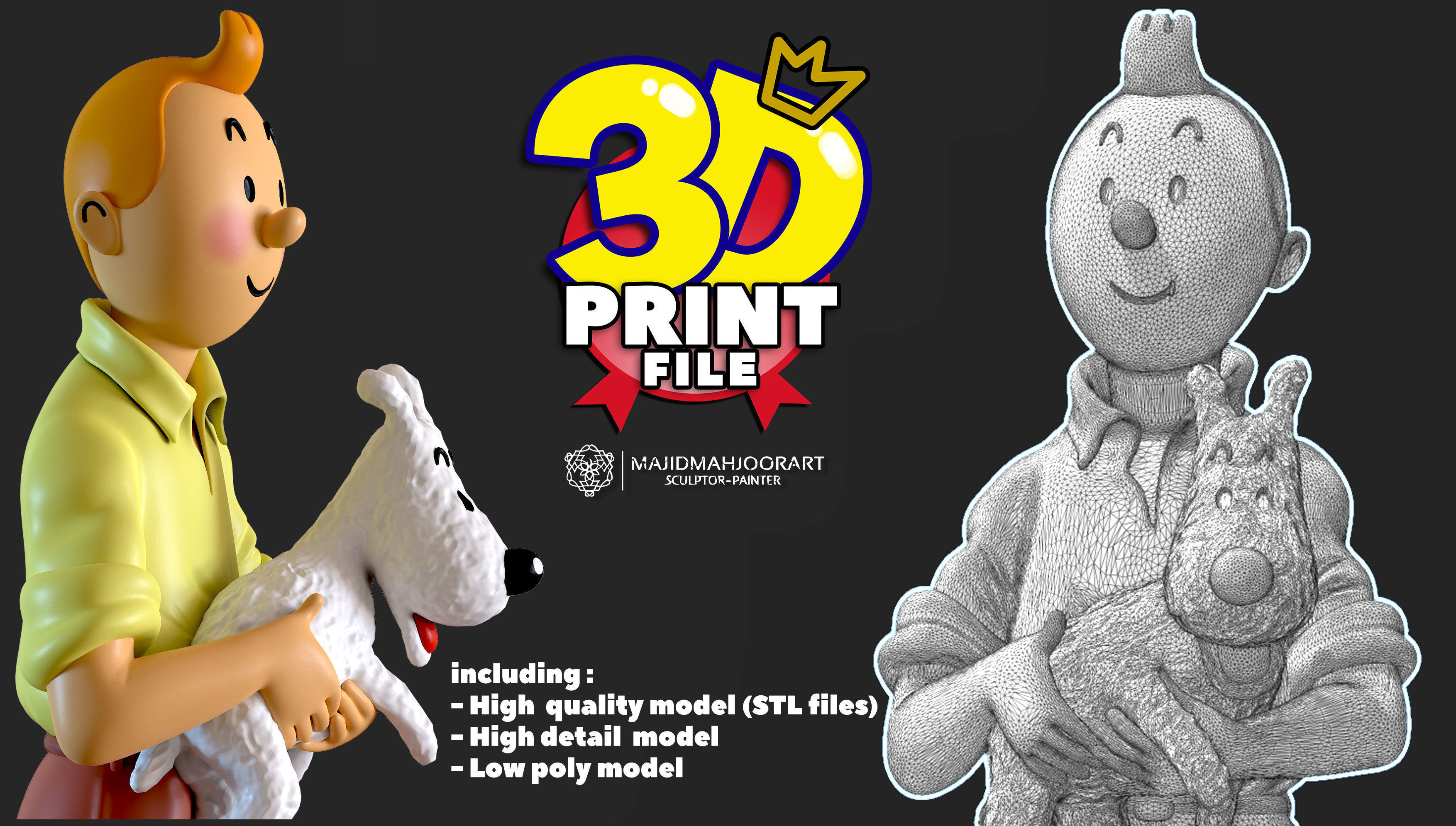 TinTin and Milou 3d printable figure with uv and textur 3D model 3D ...