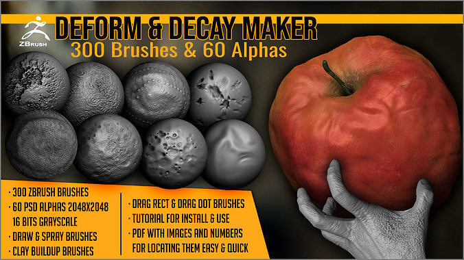 Deform And Decay Maker 300 ZBrush Brushes And 60 Alphas 3D model | CGTrader