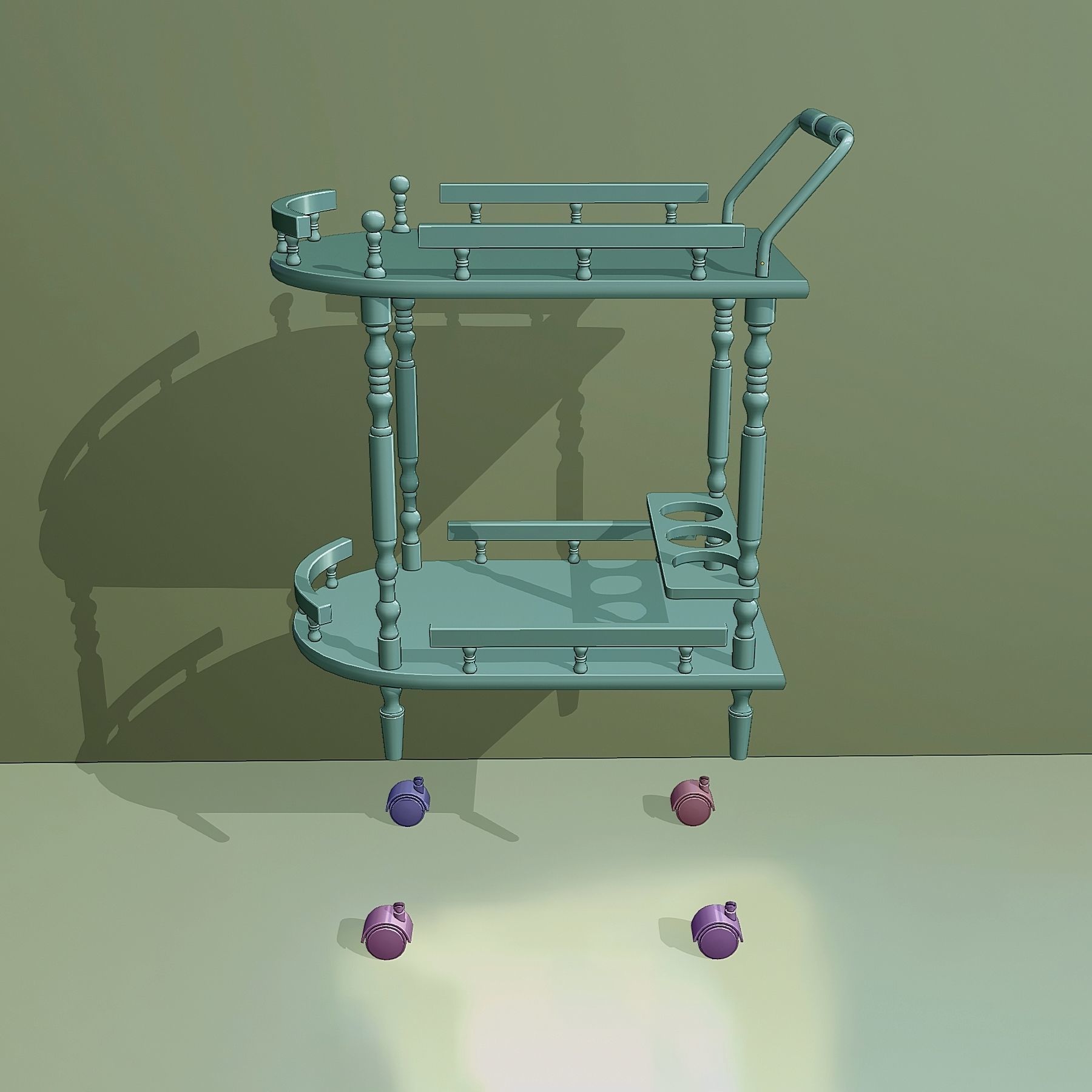 2 Tier Serving Cart with Casters 3D model | CGTrader