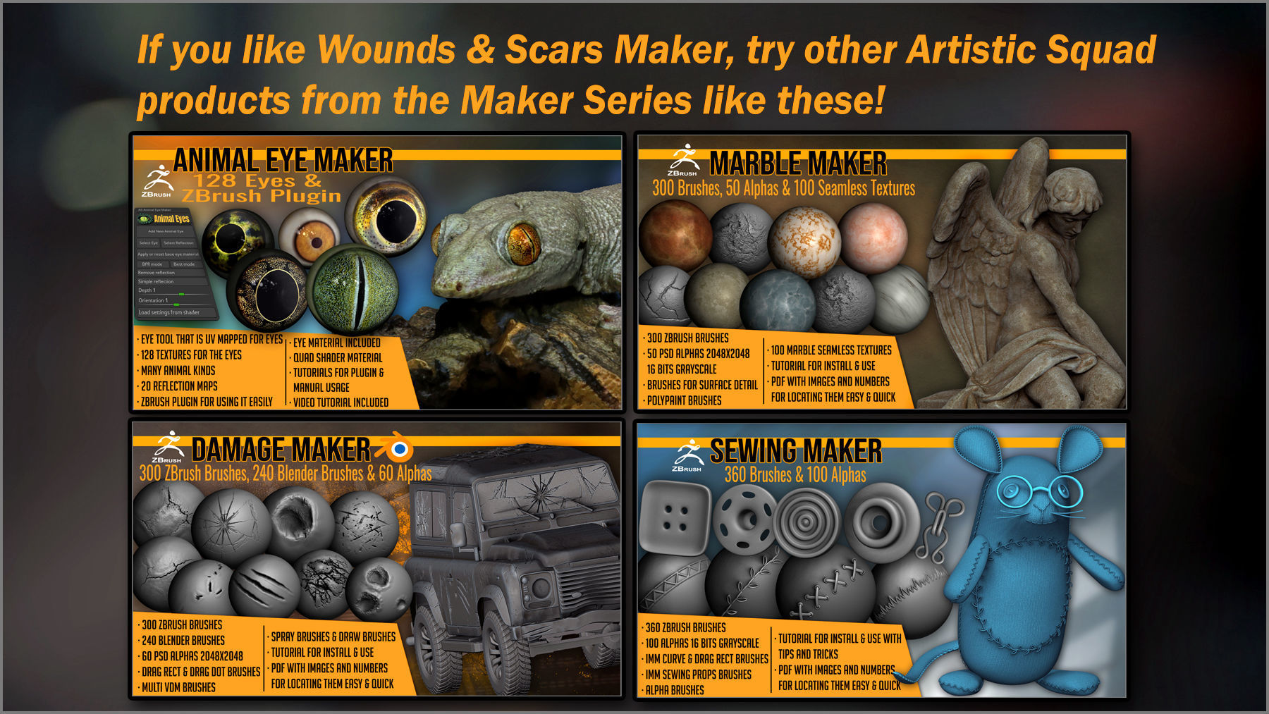 Wounds and Scars Maker 300 ZBrush Brushes 60 Alphas 3D model | CGTrader