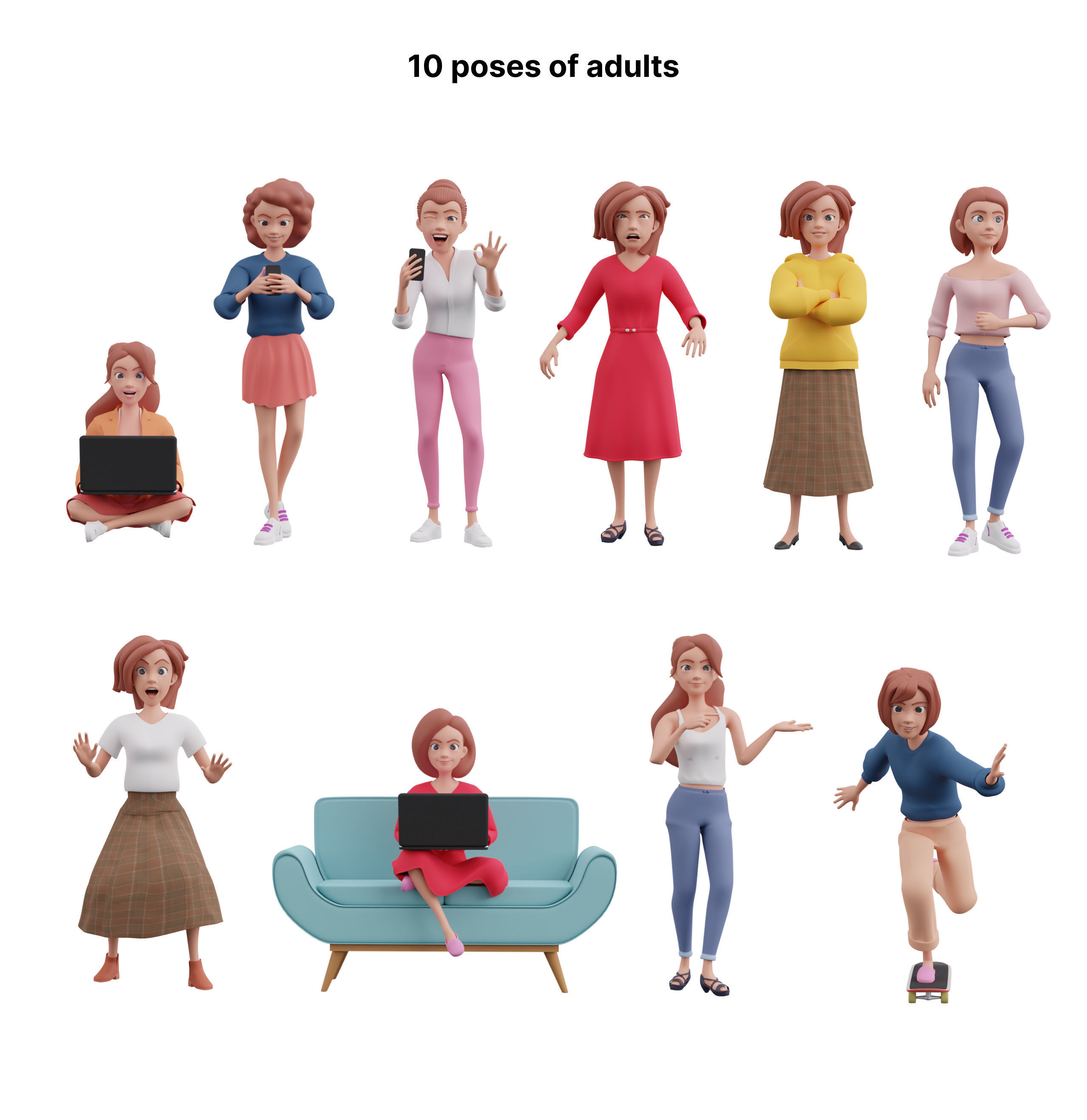 ILLUSTRATIONZ - Rigged Modular Cartoon 3D Character of family 3D model ...