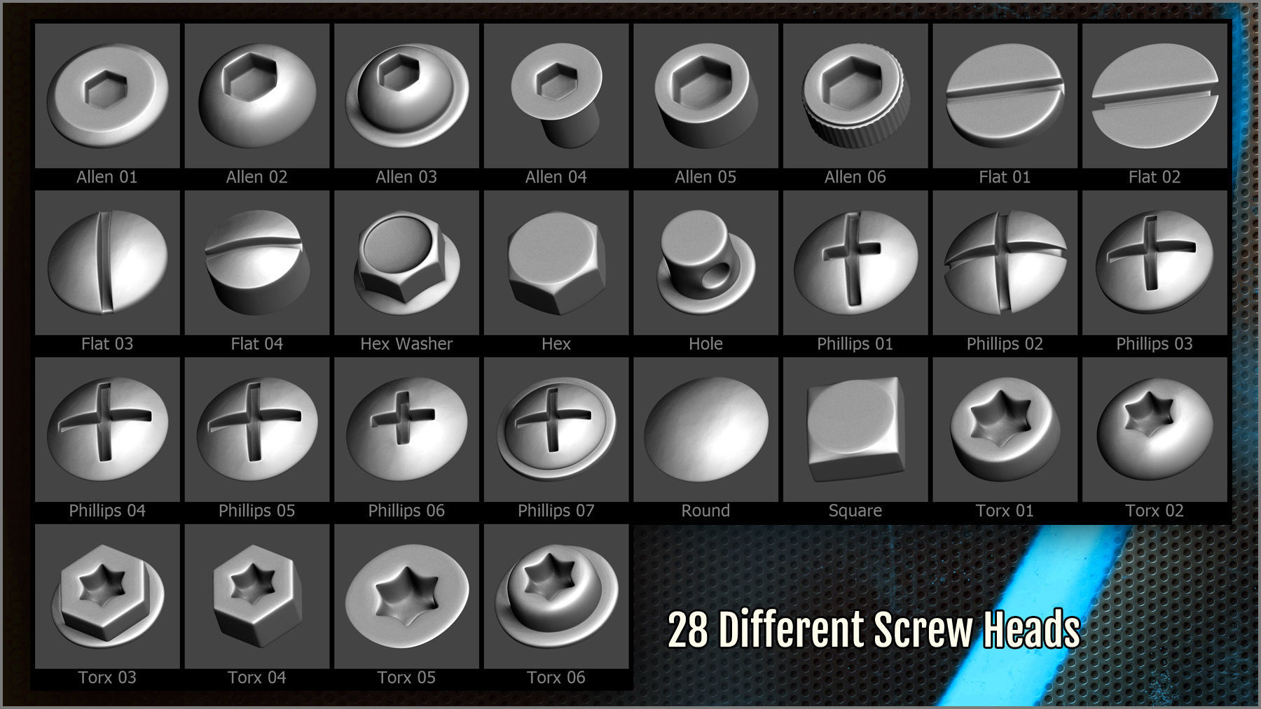 Screws Bolts And Nuts Maker 260 IMM ZBrush Brushes 3D model | CGTrader