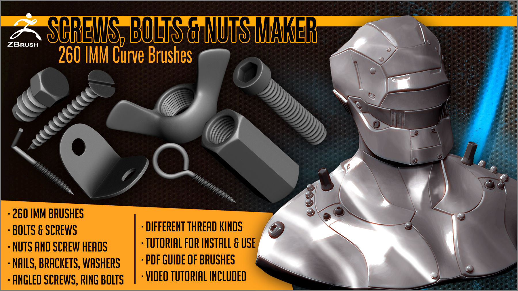 Screws Bolts And Nuts Maker 260 IMM ZBrush Brushes 3D model | CGTrader