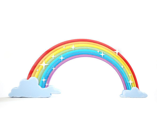 rainbow with clouds and stars 3D model | CGTrader