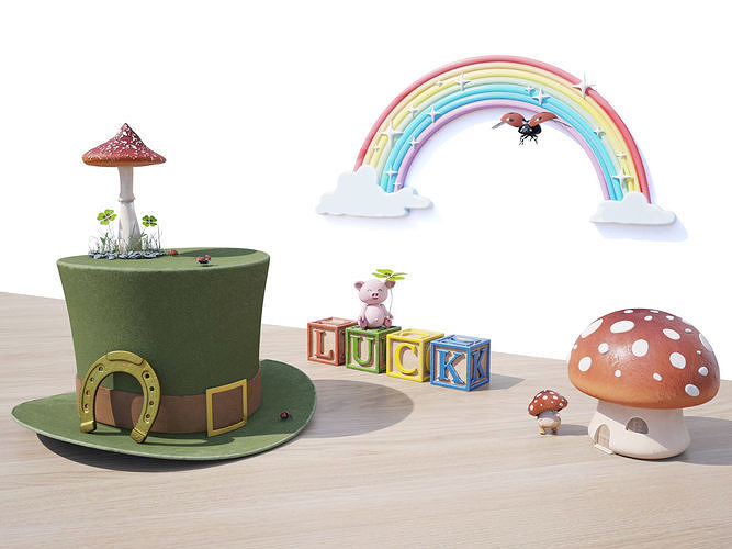 luck set fairy garden mushroom 3D model | CGTrader