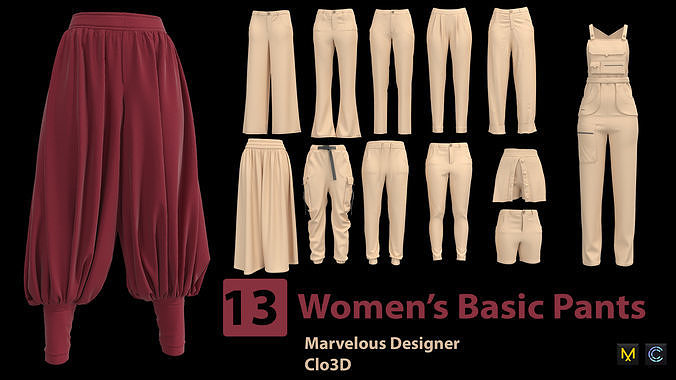 13 Women Basic Pants 3D model | CGTrader