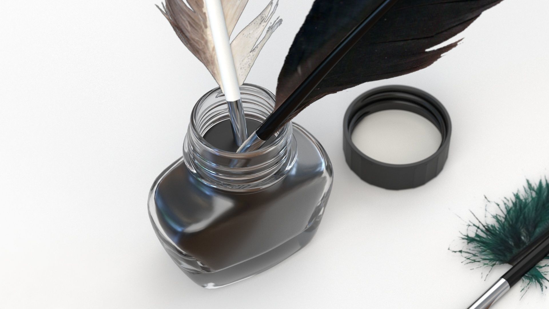 3D model Bottle Ink with Feathers VR / AR / low-poly | CGTrader