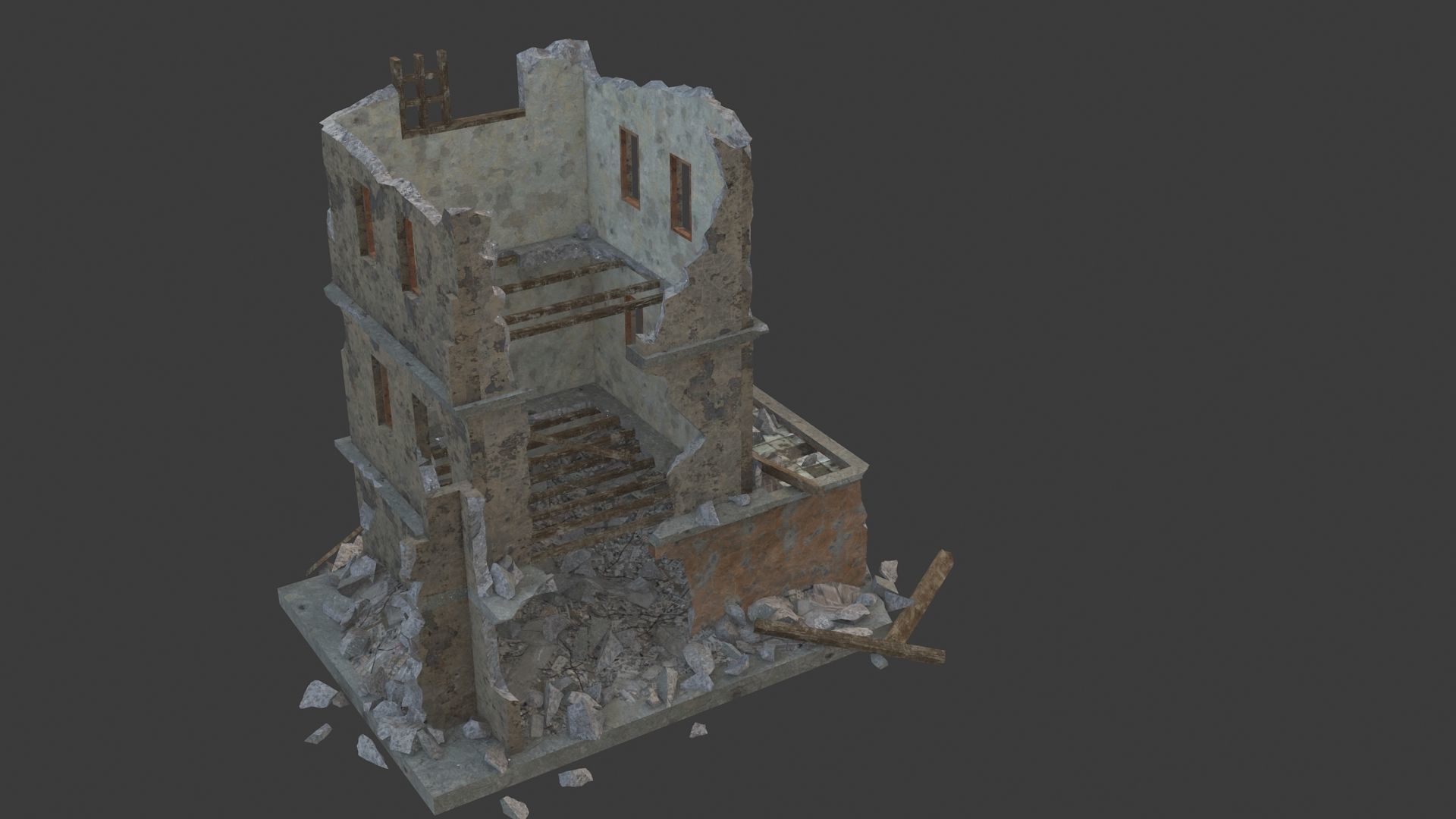 3D model destroyed building VR / AR / low-poly | CGTrader