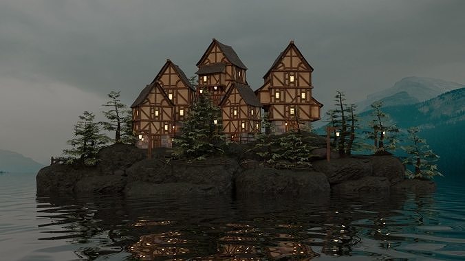 Village modular houses and surroundings Low Poly free VR / AR / low ...