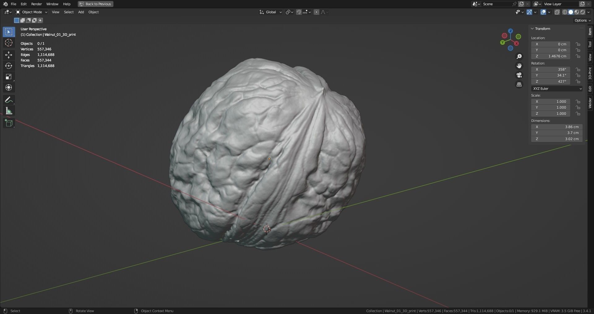 Walnut 01 3D model 3D printable | CGTrader