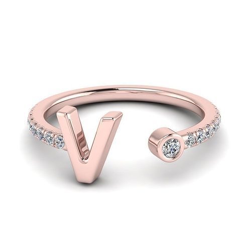 Jewelry alphabet Ring V 3D model 3D printable | CGTrader