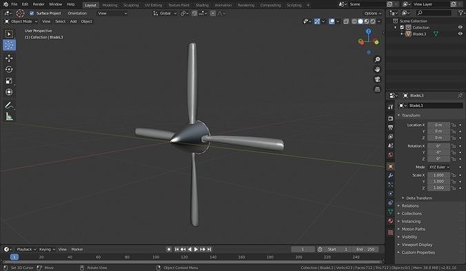 4 blade Propeller free VR / AR / low-poly 3D model | CGTrader