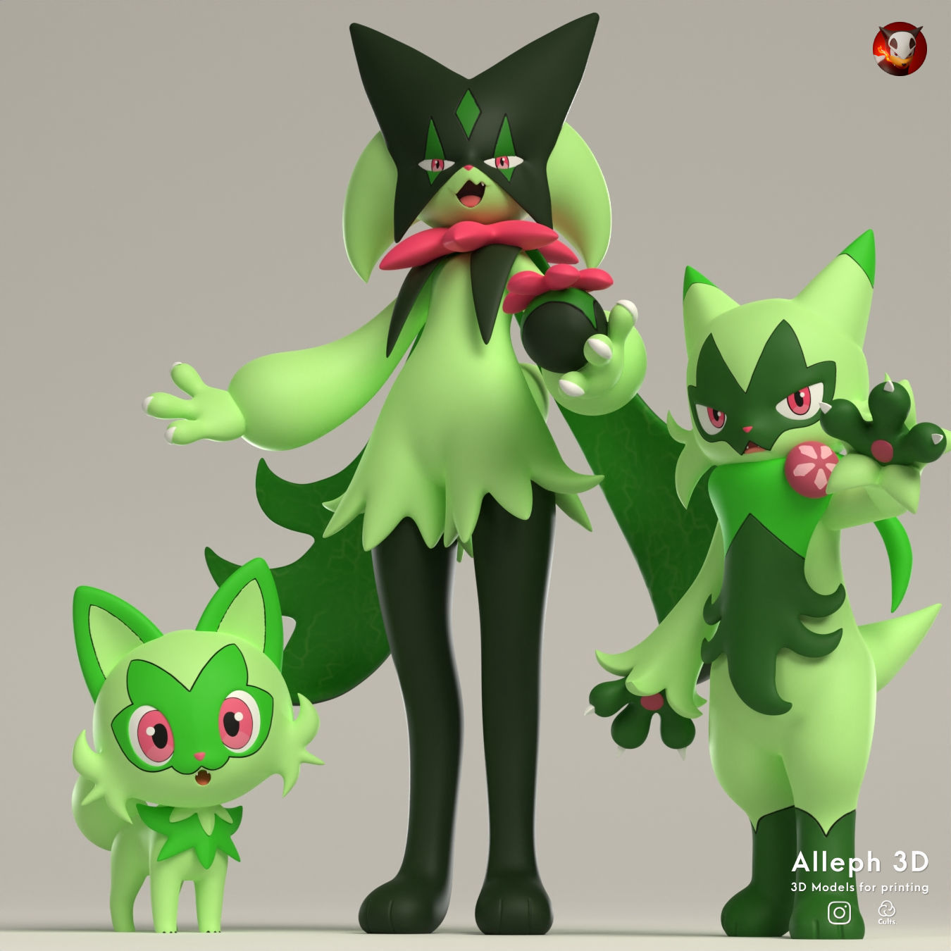 Pokemon sprigatito evolution pack 3D model 3D printable | CGTrader