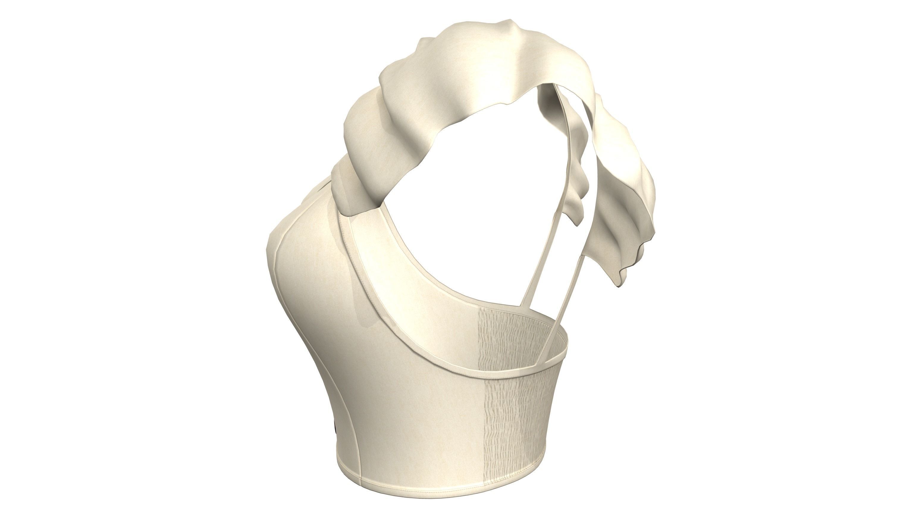 3D model Beige Ruffled Cap Shoulders Female Crop Top VR / AR / low-poly ...