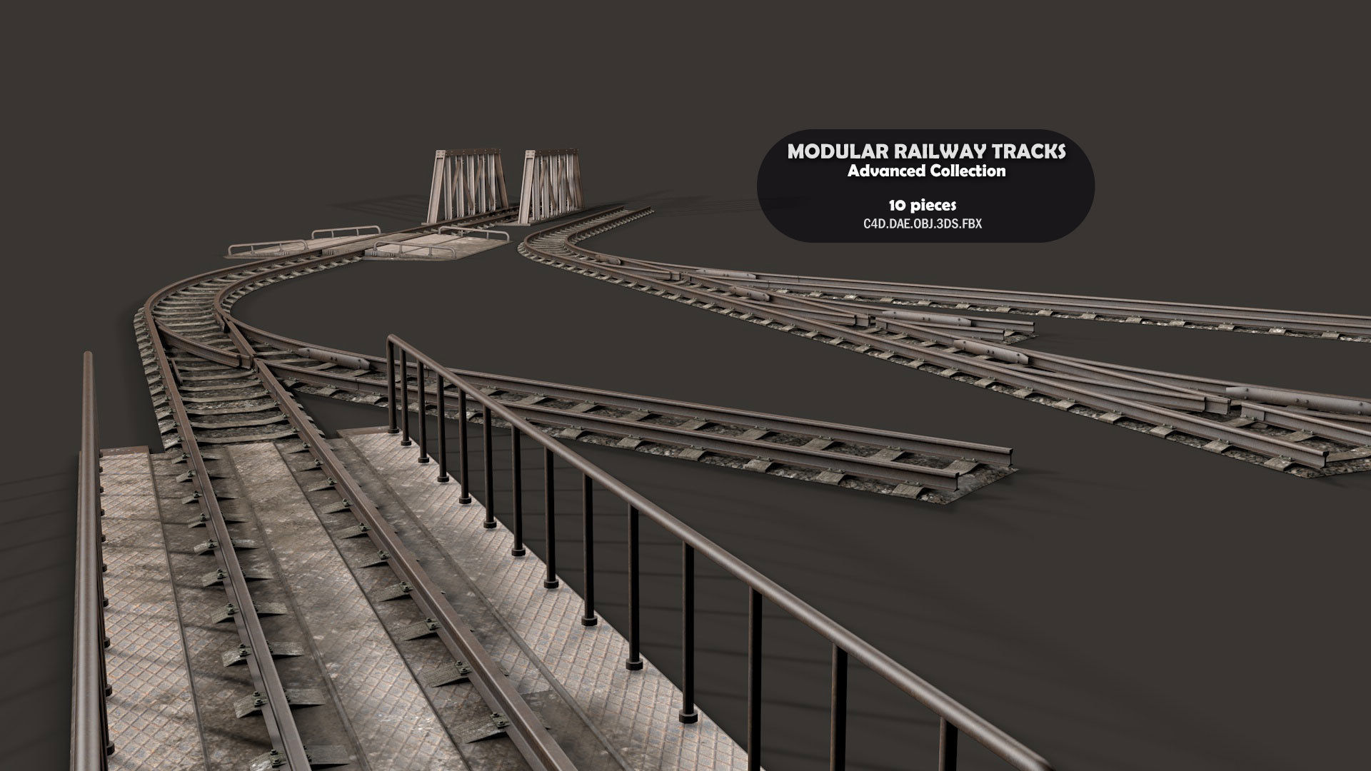 Modular Railway Track Advanced Collection 3D model | CGTrader