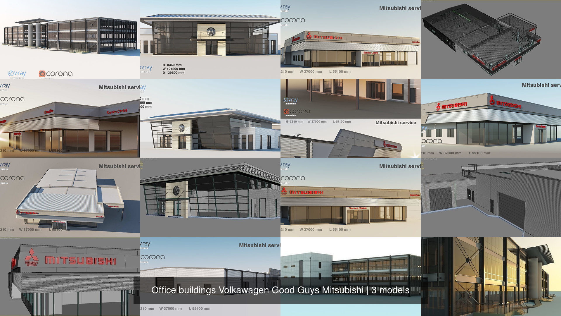 Office buildings Volkawagen Good Guys Mitsubishi 3D Model Collection | CGTrader