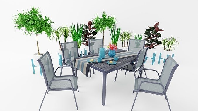 Terrace set bamboo plant in pot 3D model | CGTrader