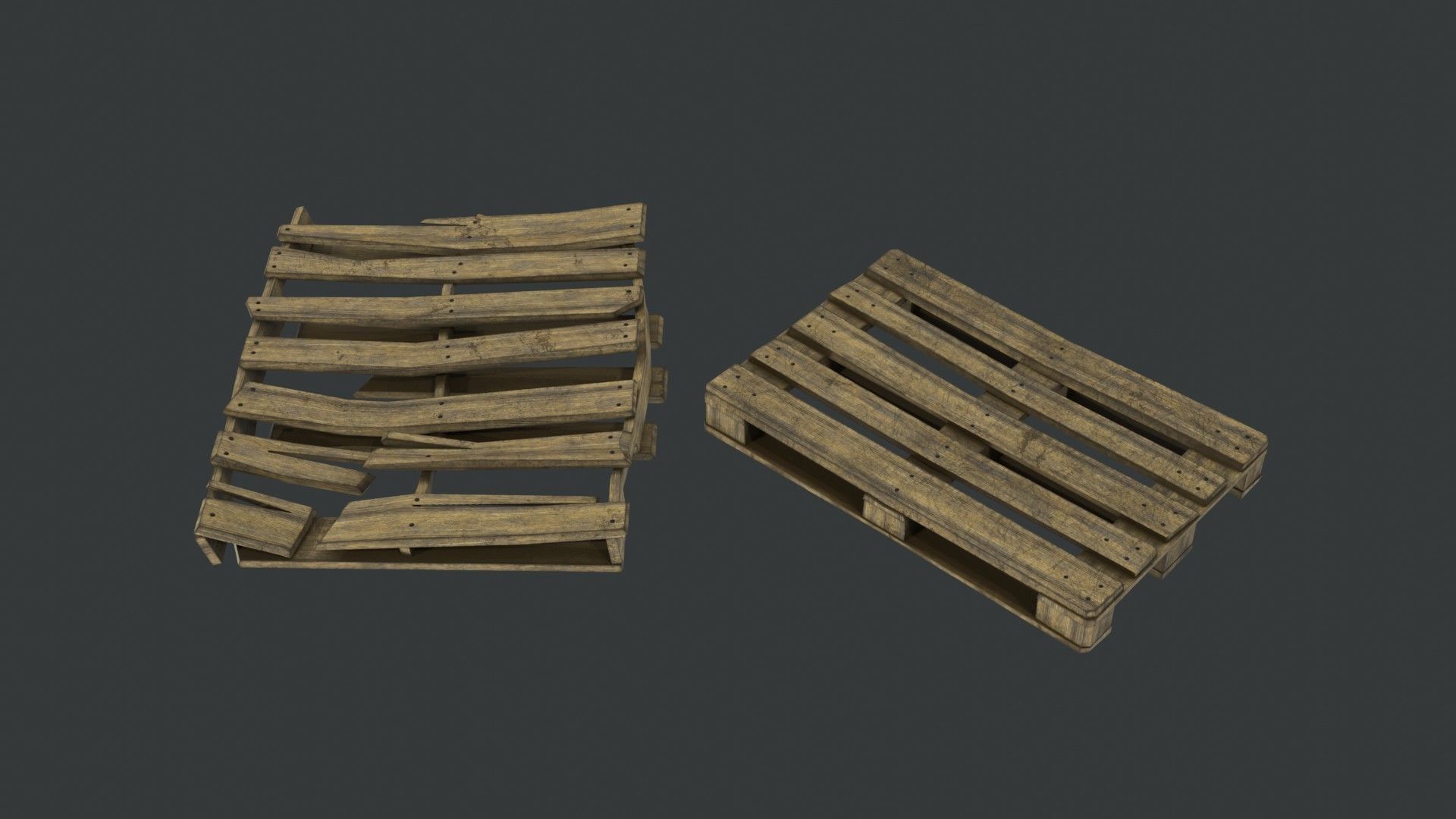 3D model Whole and Broken Old Palet - 2 Piece Set VR / AR / low-poly ...