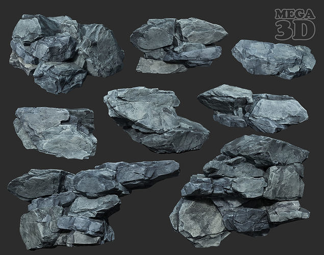 3D model Low Poly Gray Rock 230322 - Ultra HD 16K Texture VR / AR / low ...