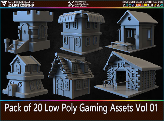 3D model Pack of 20 Low Poly Gaming Assets Vol 01 VR / AR / low-poly ...