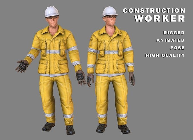 3D model Construction Worker Character RIGGED ANIMATED VR / AR / low ...