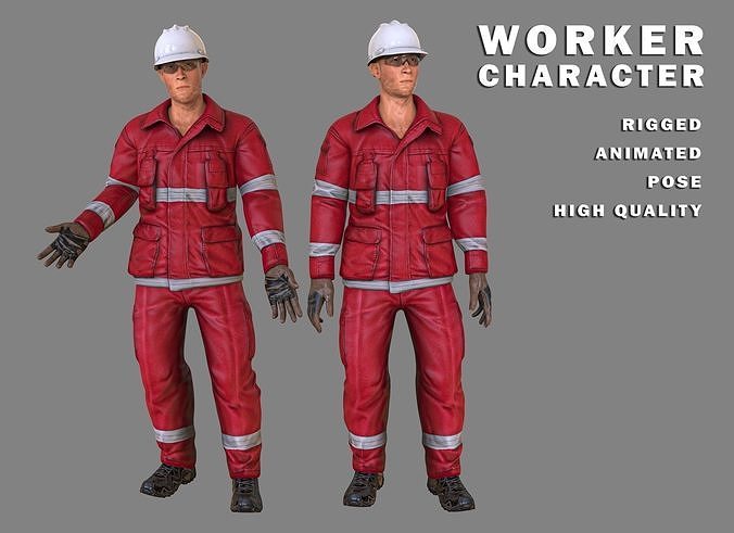3D model MALE Worker Character RIGGED ANIMATED VR / AR / low-poly ...