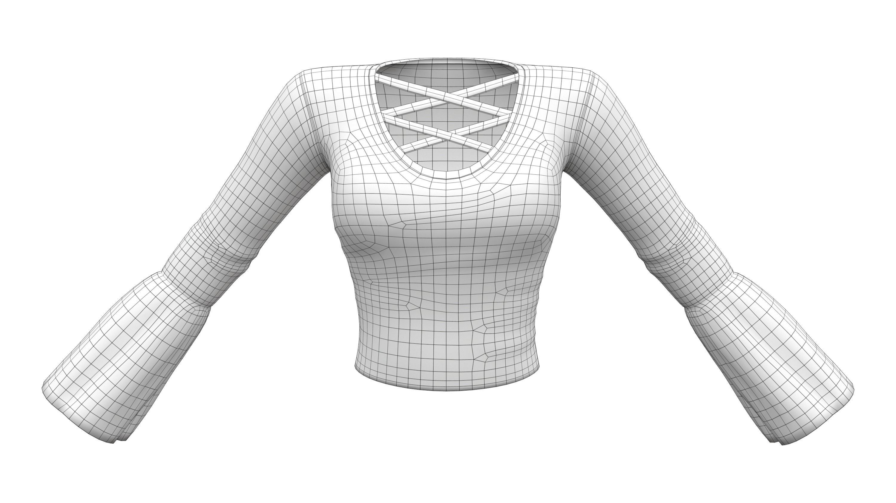 3D model Crisscross Straps Chest Bell Edge Long Sleeves Black Female ...