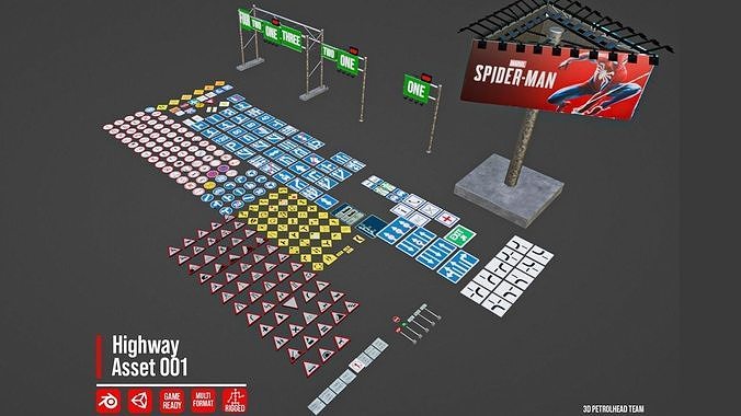 3D model Highway Asset 001 - 280 Sign with PSD Template VR / AR / low ...