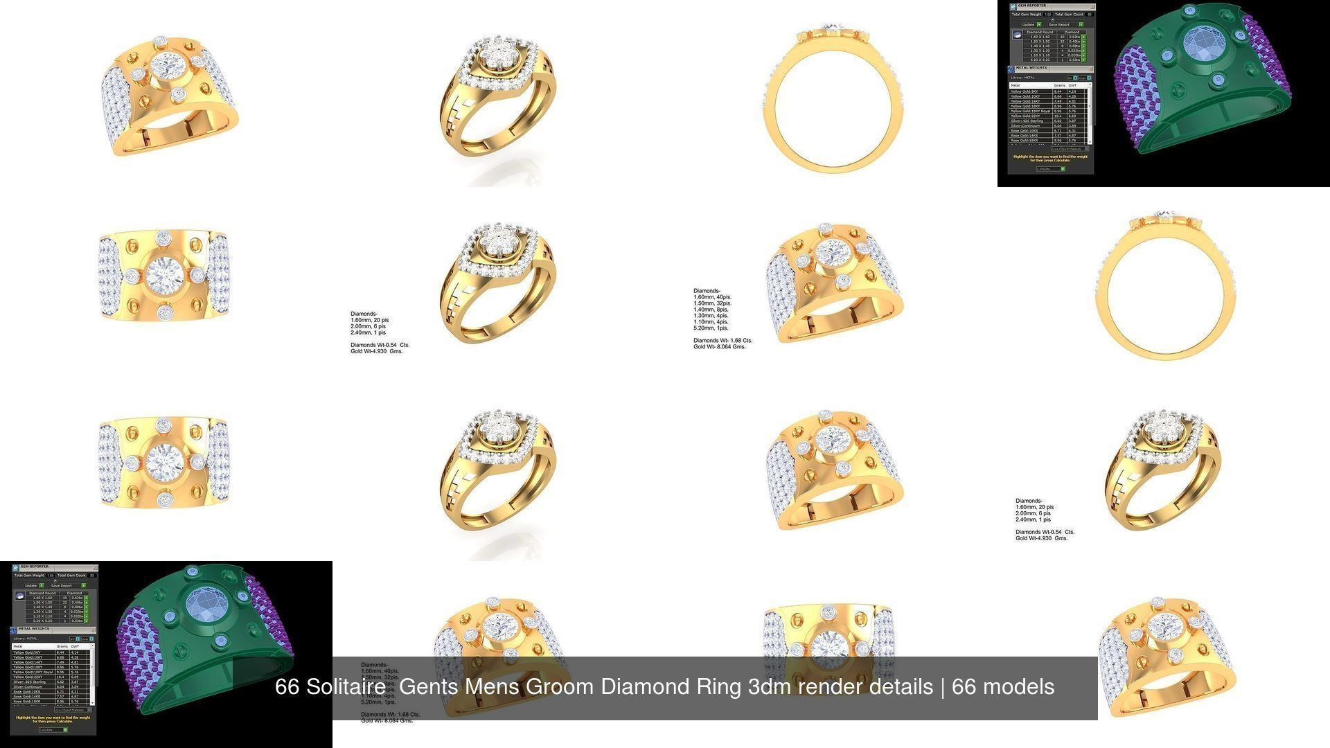 66 Solitaire Gents Mens Groom Diamond Ring 3dm render details 3D Model ...