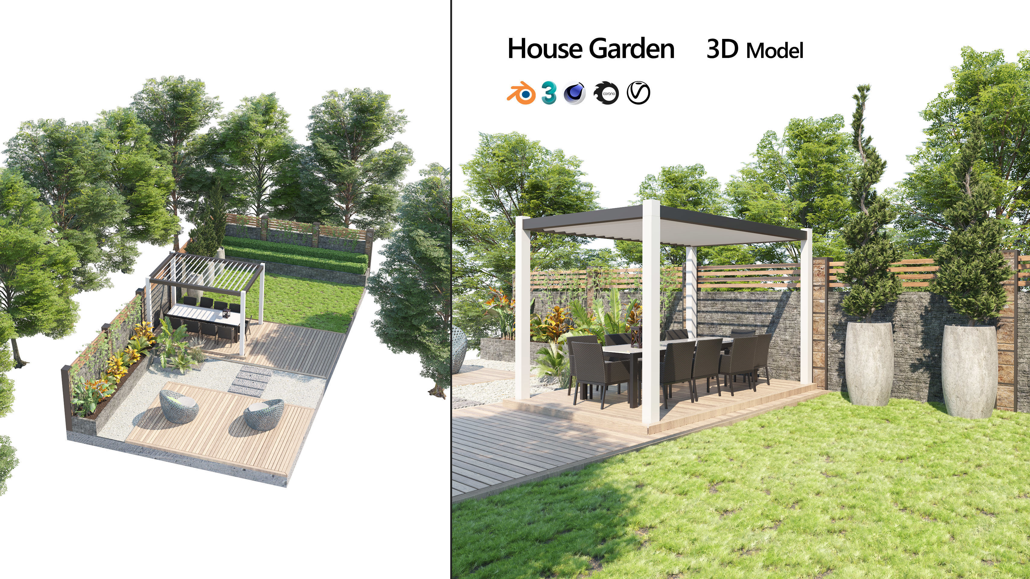 House garden landscape 3d model 3D model | CGTrader